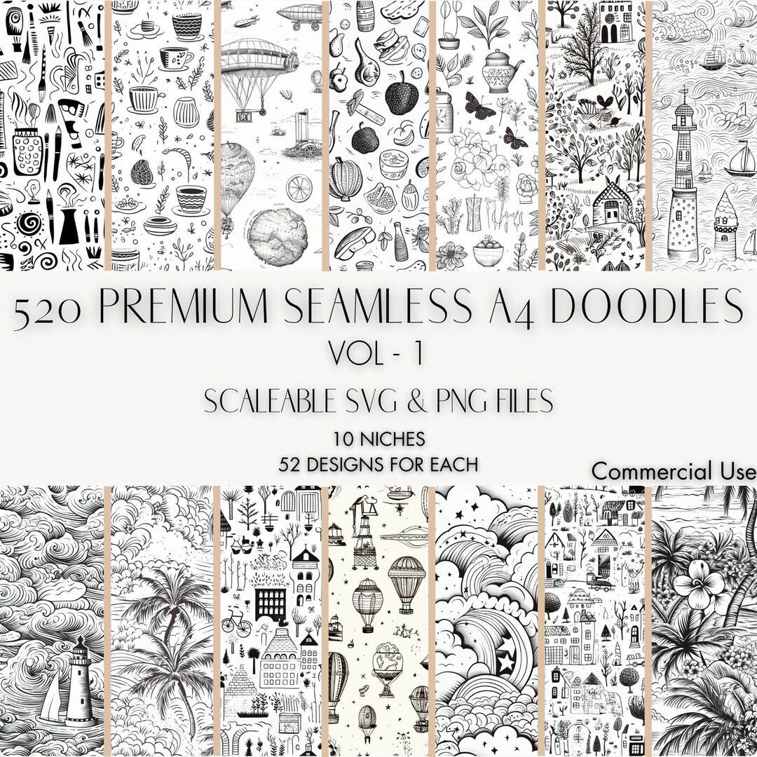 Doodle Art Seamless Graphics Bundle 520 Scalable Doodles SVG & PNG 10 ...