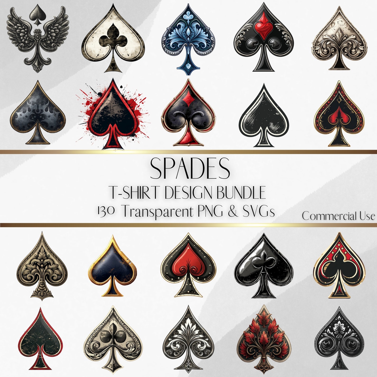 Spades Emblem Design Bundle: 130 PNG & SVG Poker Suits (digital ...