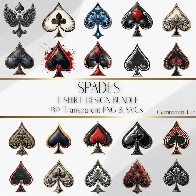 Spades Emblem Design Bundle: 130 PNG & SVG Poker Suits (digital ...