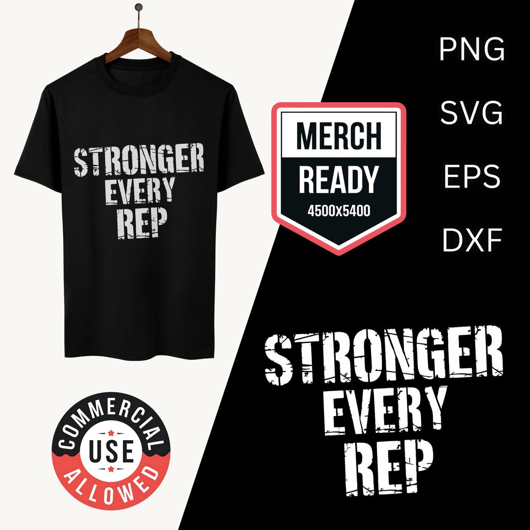 Stronger Every Rep T-shirt Design, Motivational Gym Quote PNG, SVG, Eps ...