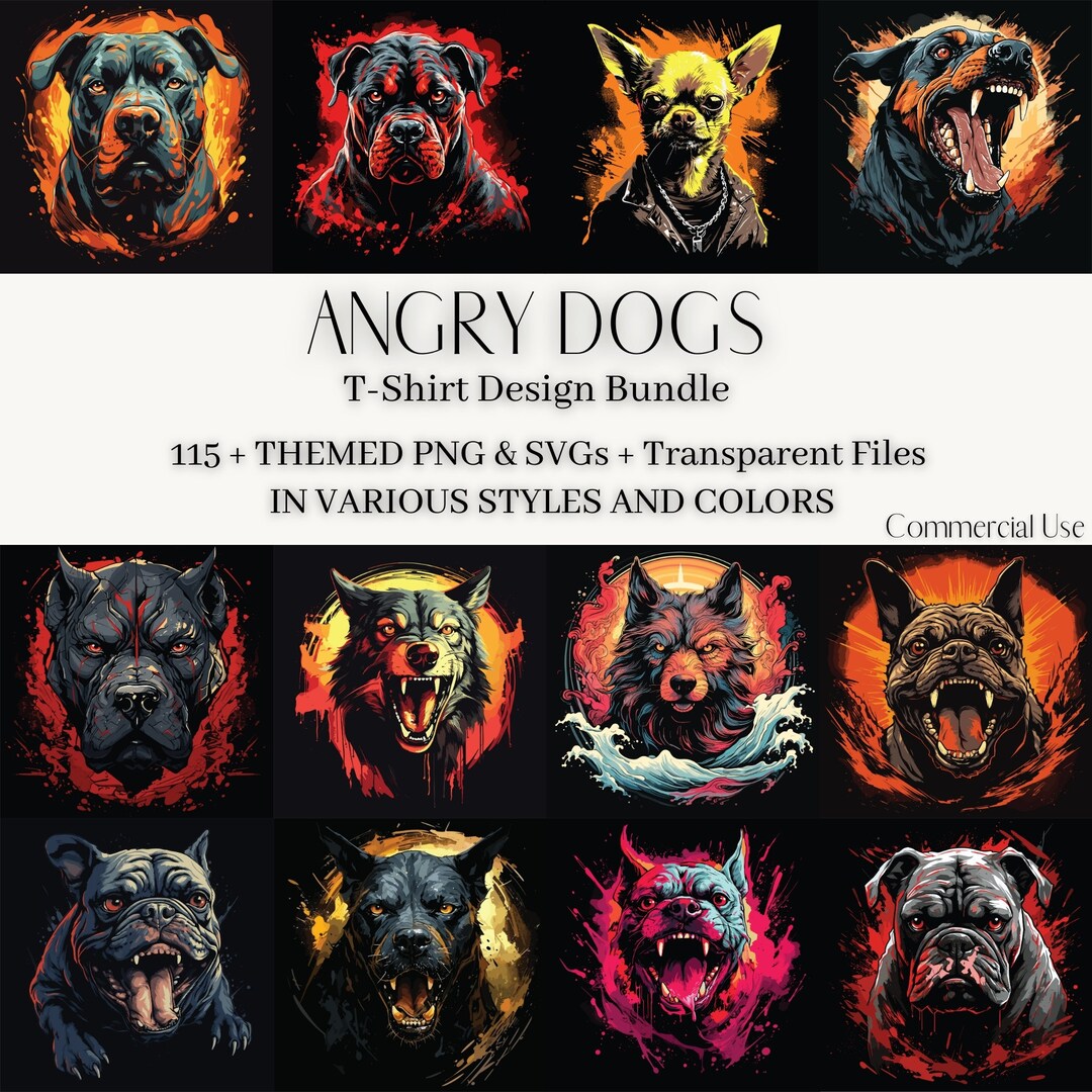 Angry Dogs T-shirt Design Bundle, Canine Rage PNG & SVG Collection, 115 ...