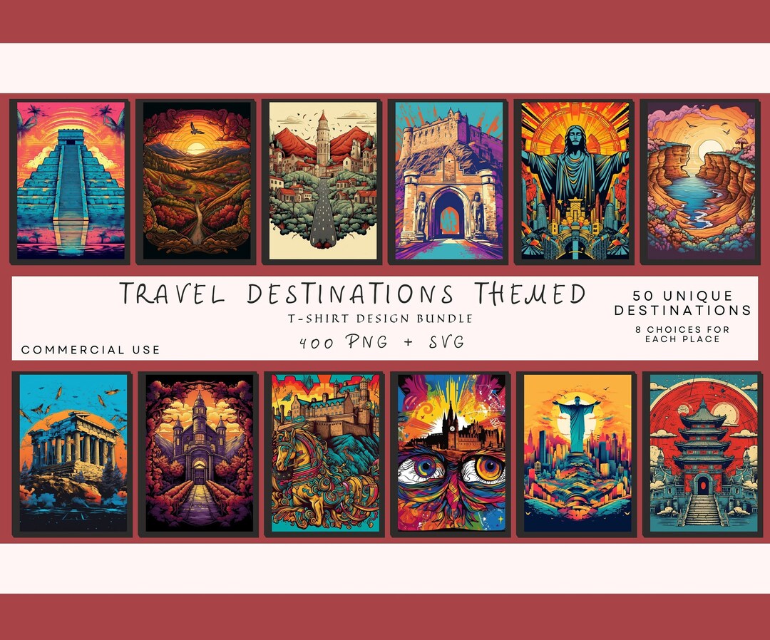 Travel Destinations T-shirt Design Bundle: 400+ PNG & SVG Graphics ...