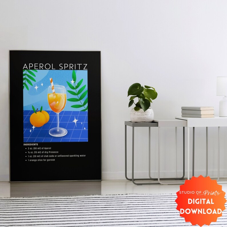 Aperol Spritz Black Cocktail Poster Trendy Wall Décor Bar Poster ...