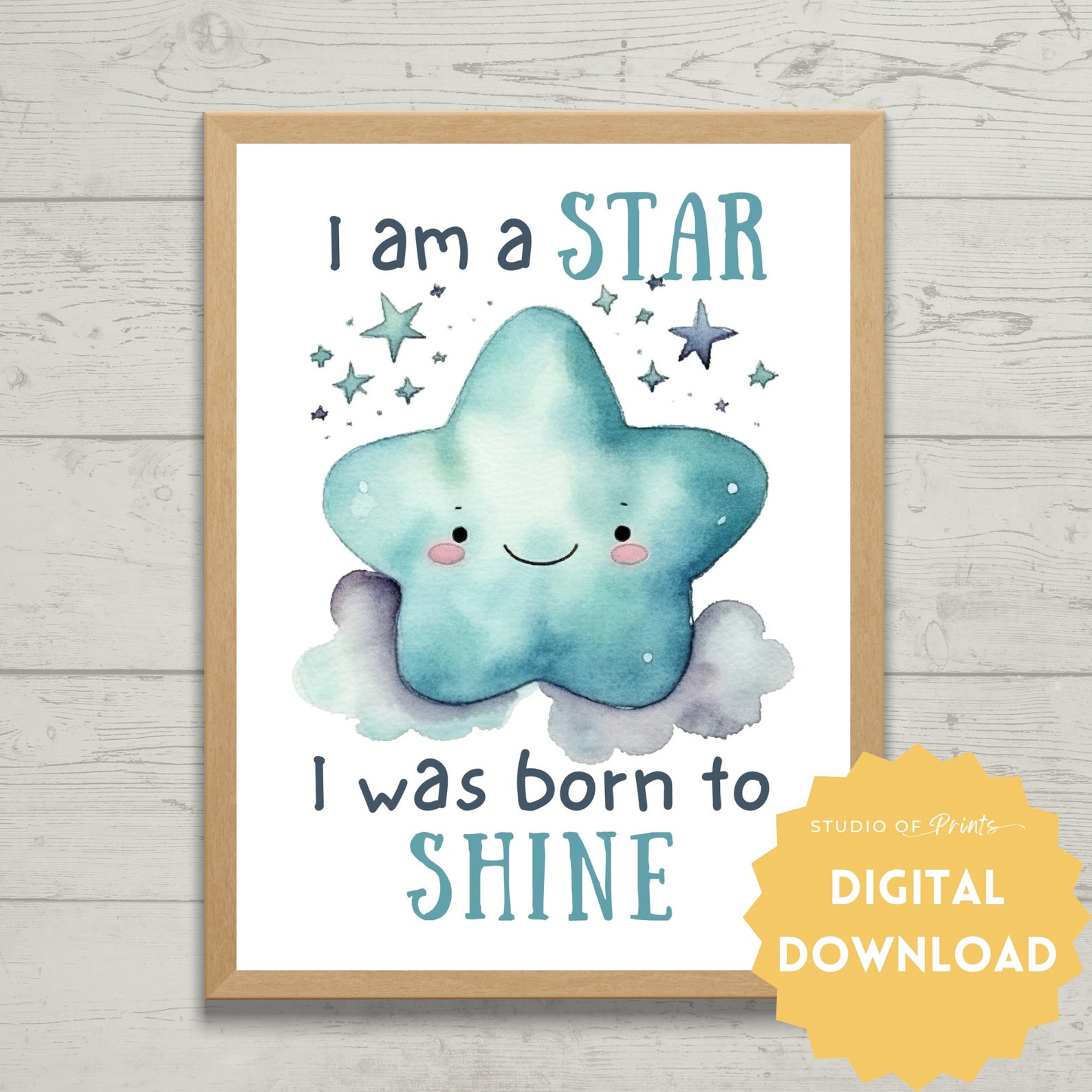Positive Print for Playroom Cute Star Wall Art for Kids Bedroom Blue ...