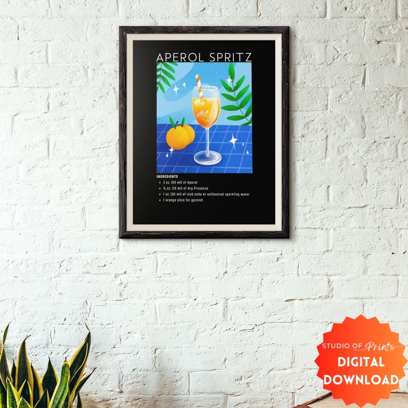 Aperol Spritz Black Cocktail Poster Trendy Wall Décor Bar Poster ...