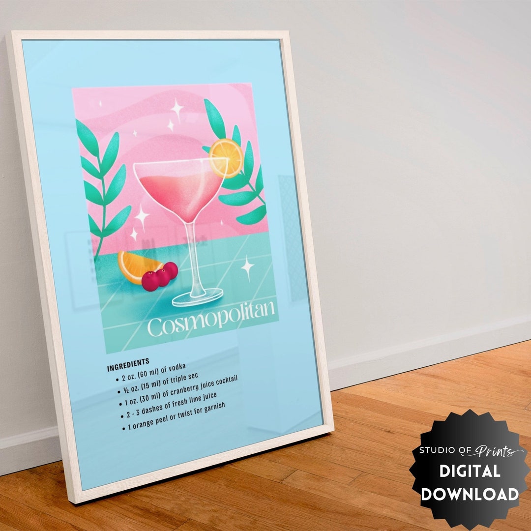 Cosmopolitan Cocktail Poster Trendy Wall Décor Bar Poster Cocktail ...