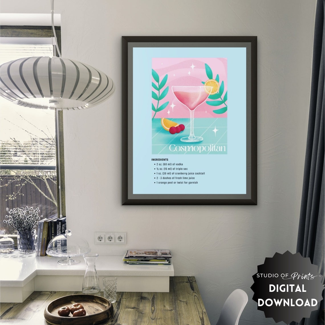 Cosmopolitan Cocktail Poster Trendy Wall Décor Bar Poster Cocktail ...