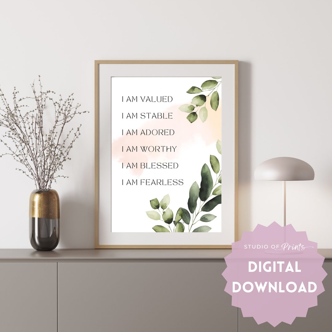 Positive Affirmations Wall Art Print for Home Office Decor Botanical ...