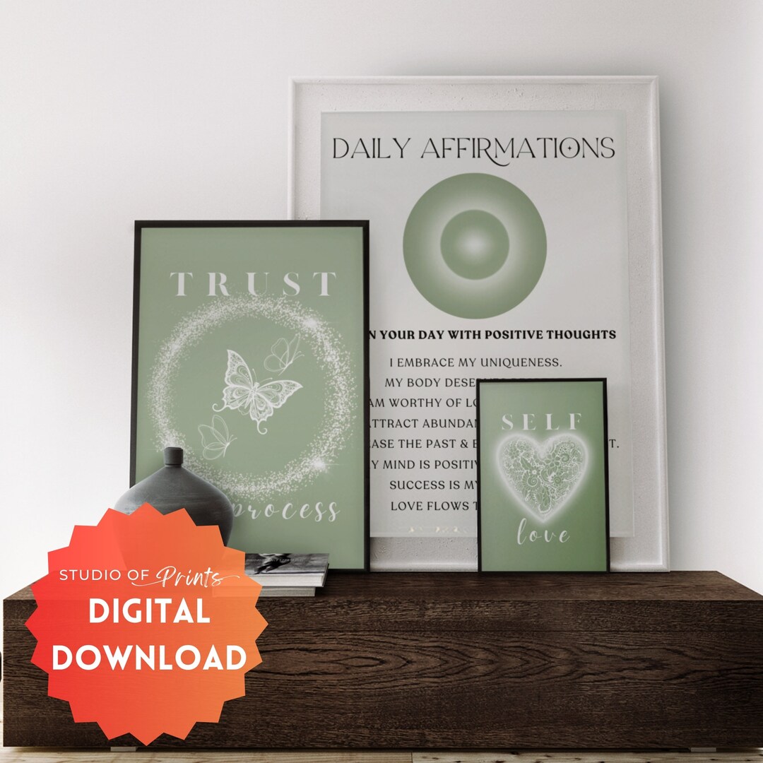 Sage Green Wall Art Set of 3 Prints Positive Affirmation Spiritual Wall ...