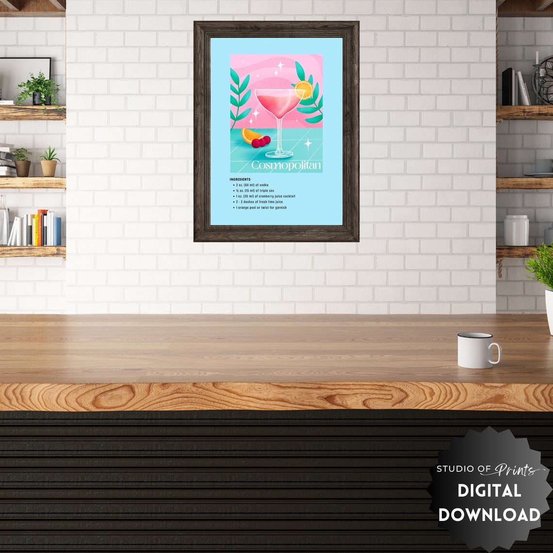 Cosmopolitan Cocktail Poster Trendy Wall Décor Bar Poster Cocktail ...