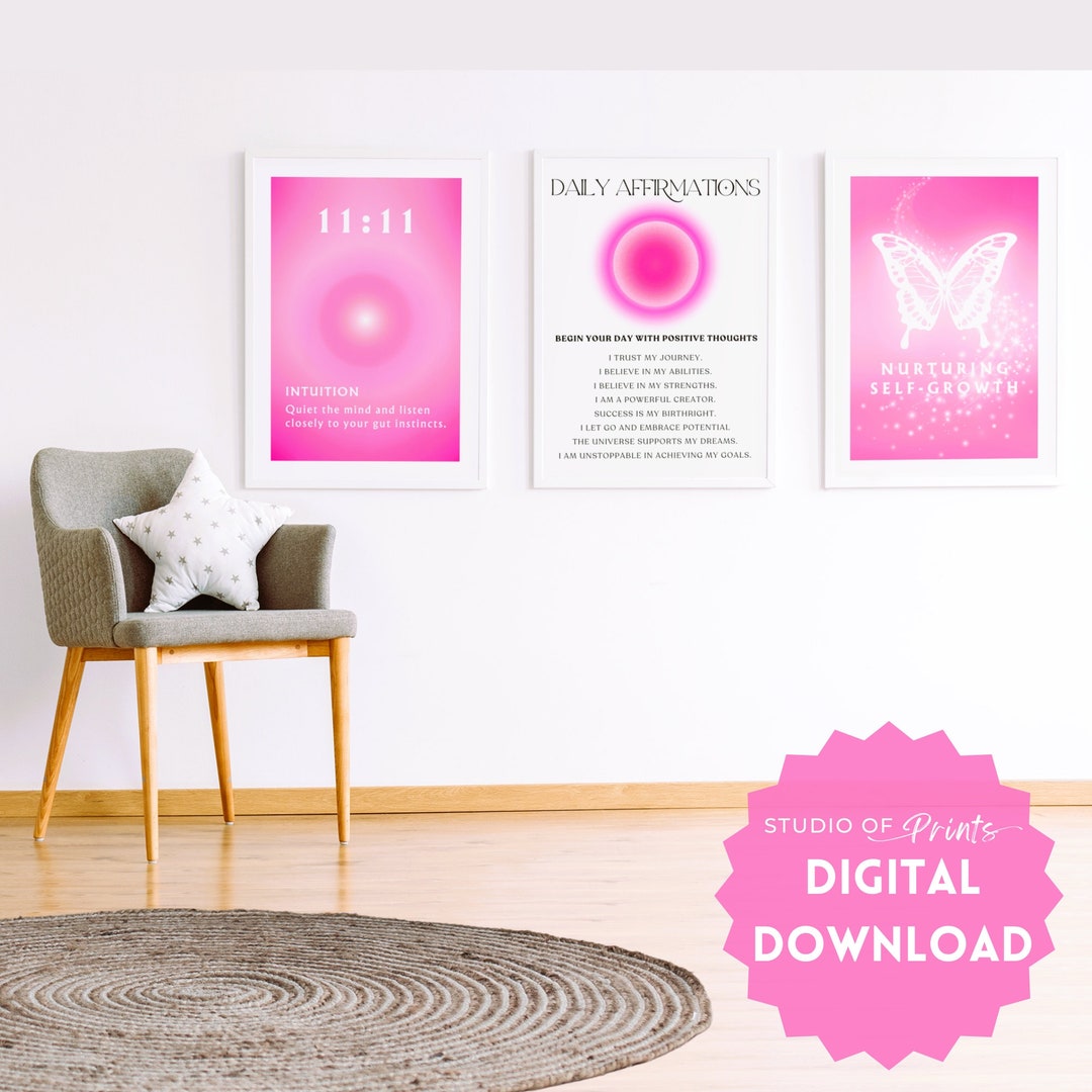 Pink Gallery Wall Art Positive Poster Set of 3 Affirmations Pink ...