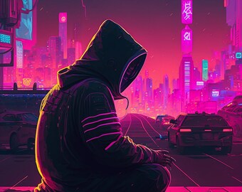 Cybermonk: 80s Synthwave Digital Art - Etsy
