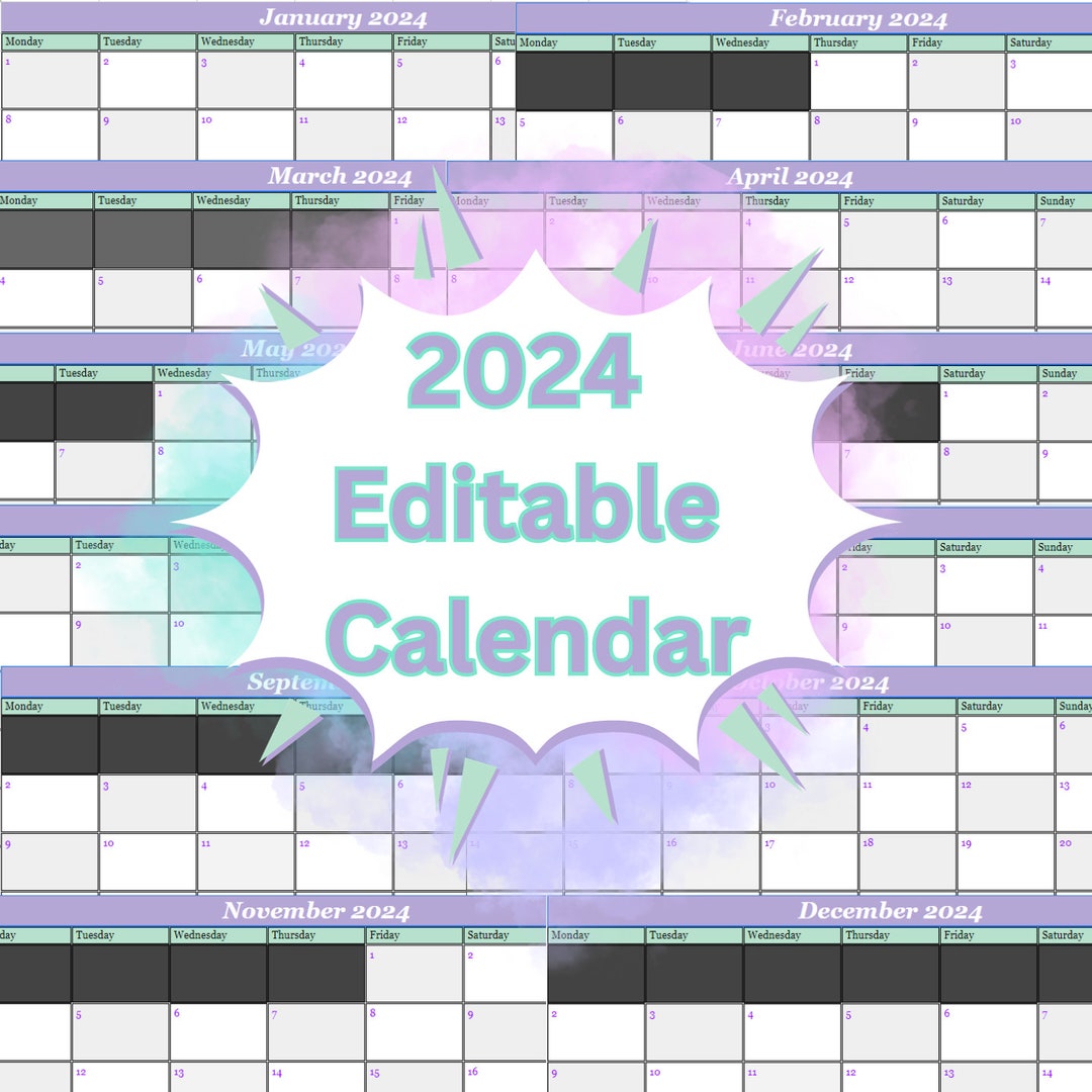 2024 Calendar Editable and Digital 2024 Month by Month - Etsy UK