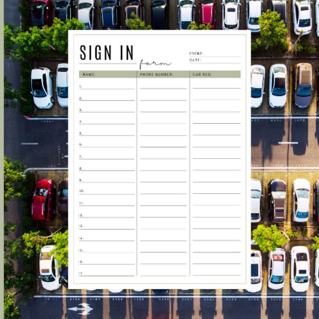 Vehicle Sign in Sheet Business Place Sign in Sheet to Print - Etsy