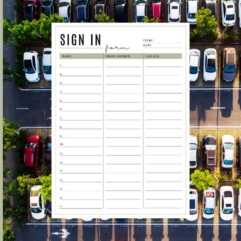 Vehicle Sign in Sheet Business Place Sign in Sheet to Print - Etsy