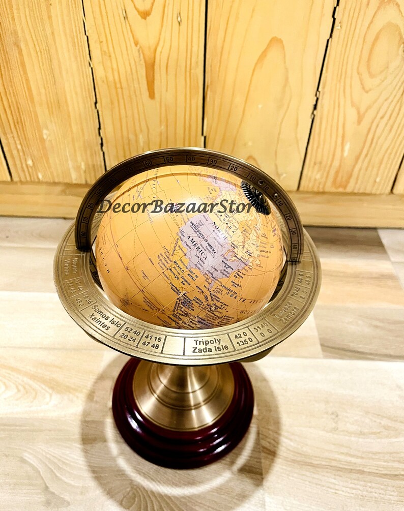 Vintage Brass Antique Marine Table Top Sphere Globe World Map Nautical ...