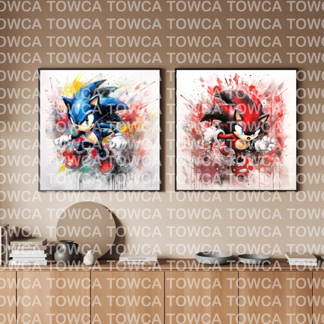 Sonic and Shadow Set of 2 Watercolour Artwork Printable Wall Art ...