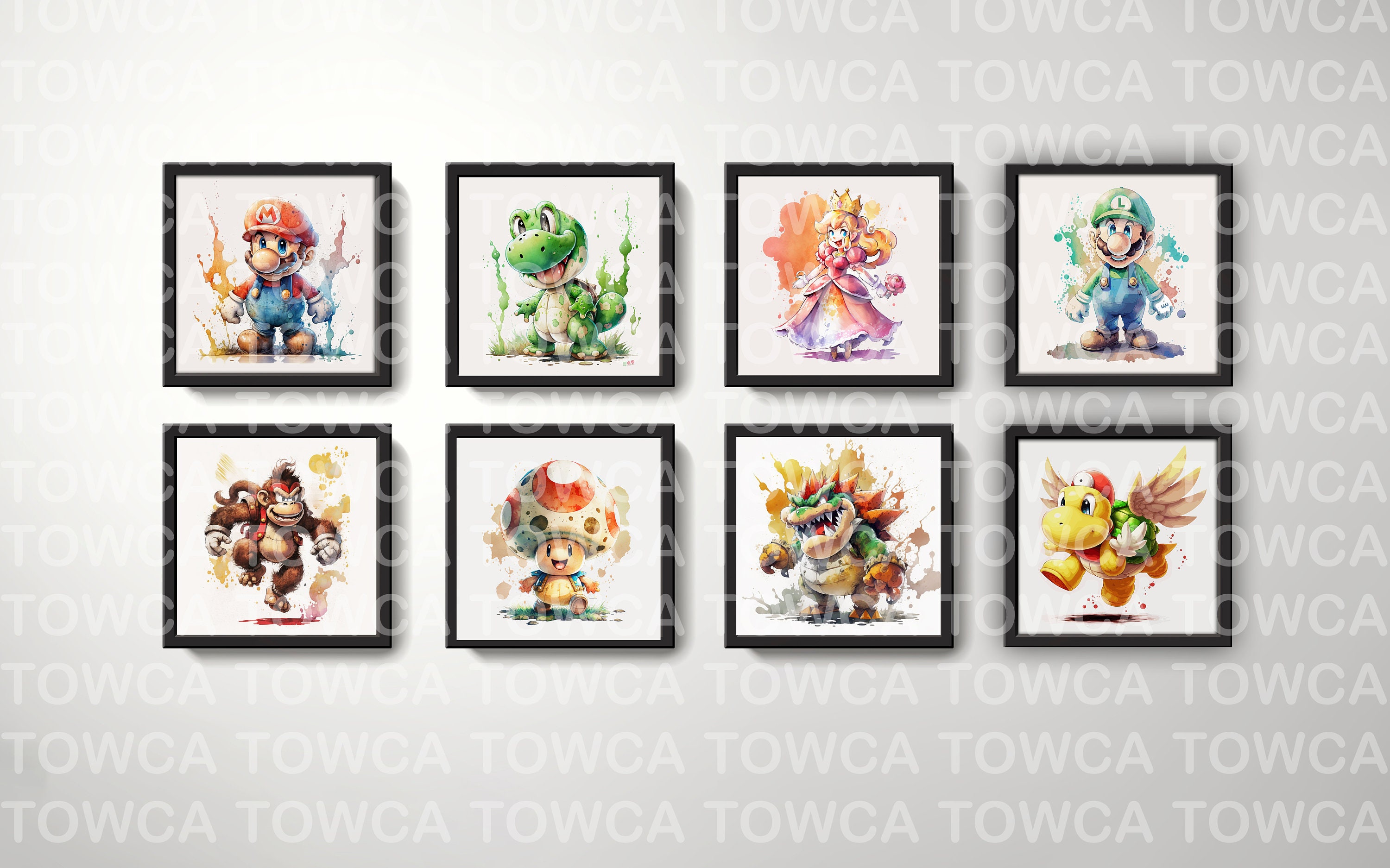 Set of 8 Super Mario Characters Watercolour Artwork Printable Wall Art ...