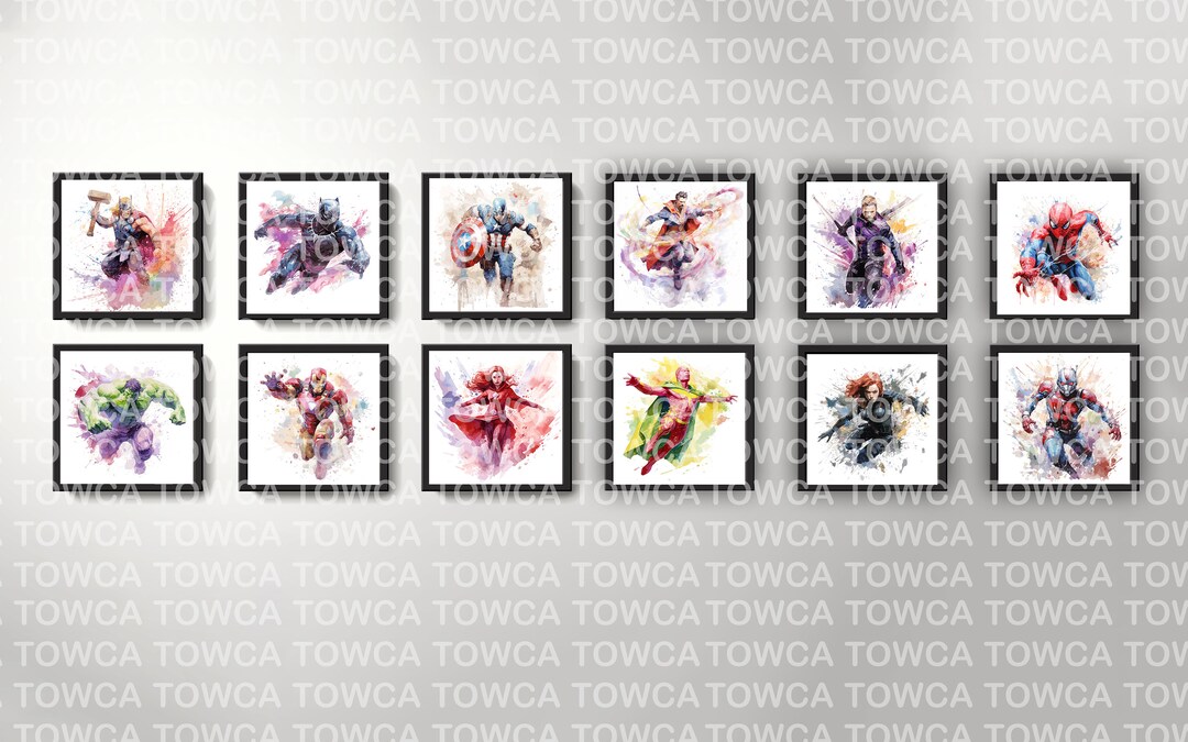 Set of 12 Avengers Marvel Characters Watercolour Artwork Printable Wall ...