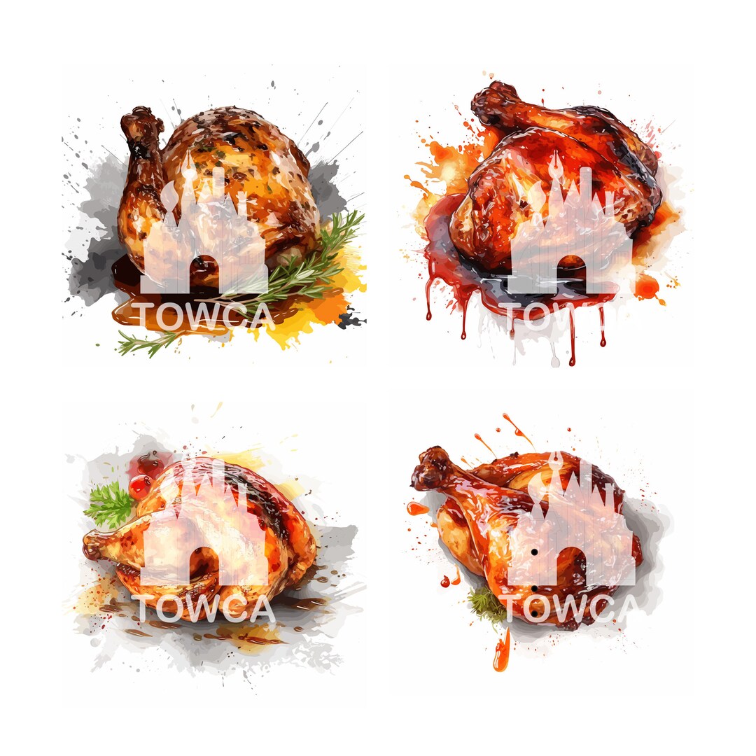 GRILLED CHICKEN CLIPART, Set of 8 Watercolour Clipart, Cartoon Clip Art ...