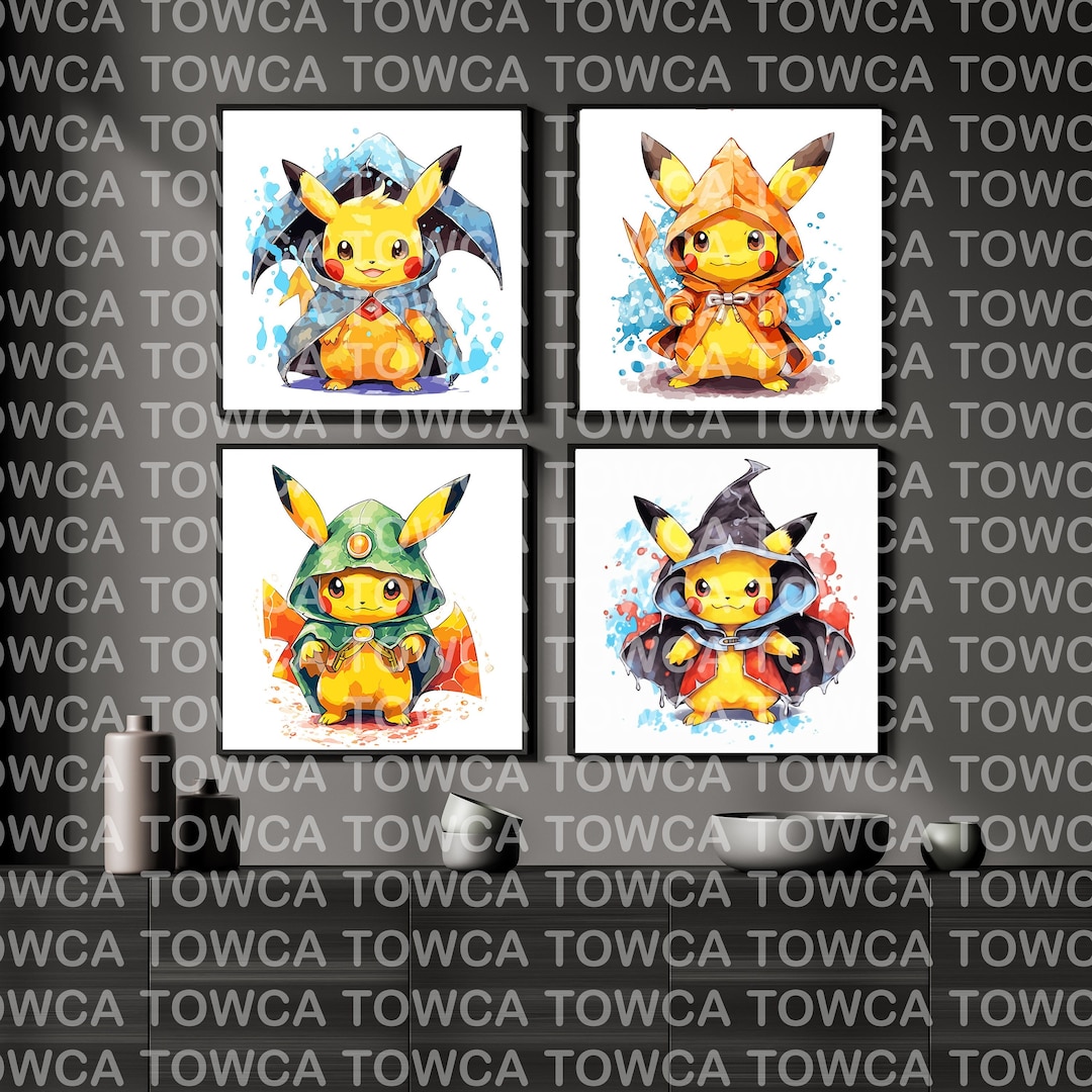 Set of 4 Pokemon Pikachu Watercolour Artwork Printable Wall Art ...
