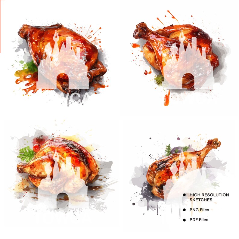 GRILLED CHICKEN CLIPART, Set of 8 Watercolour Clipart, Cartoon Clip Art ...