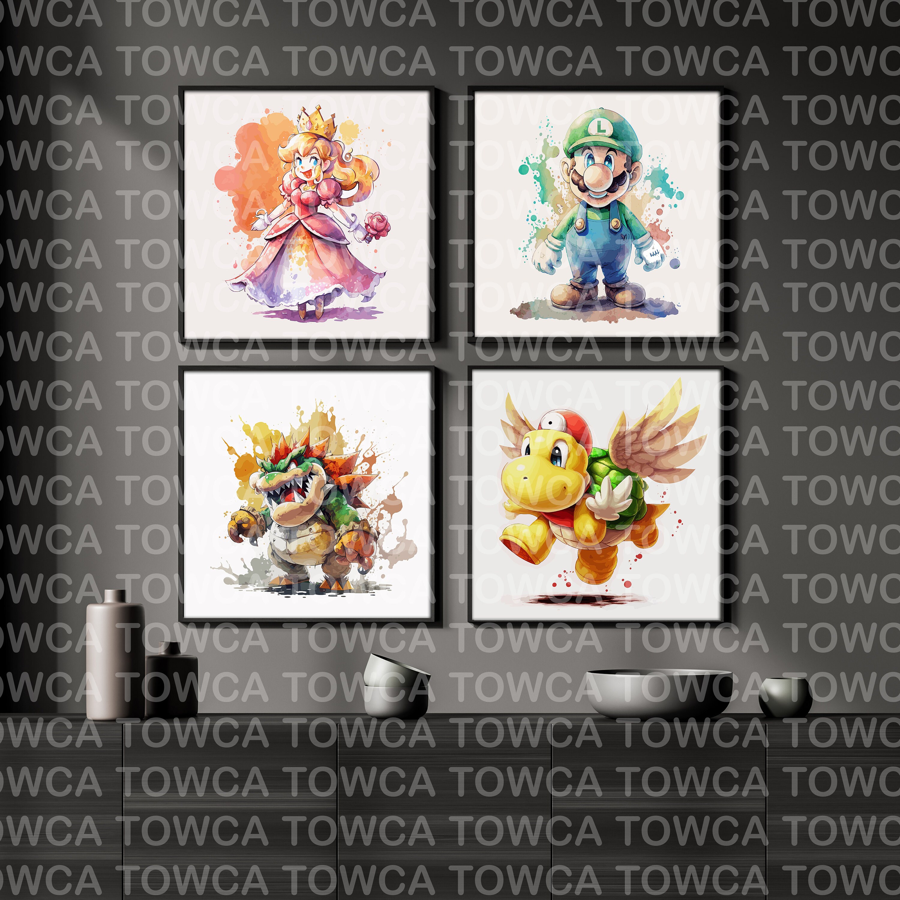 Set of 8 Super Mario Characters Watercolour Artwork Printable Wall Art ...