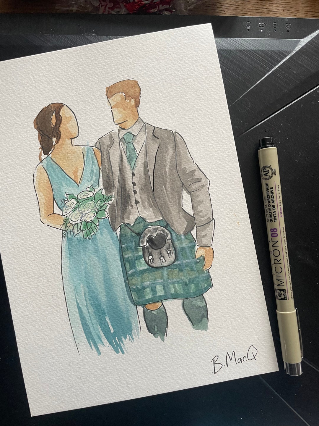 Watercolour Couples Portrait Birthday Gift Anniversary Gift Engagement ...