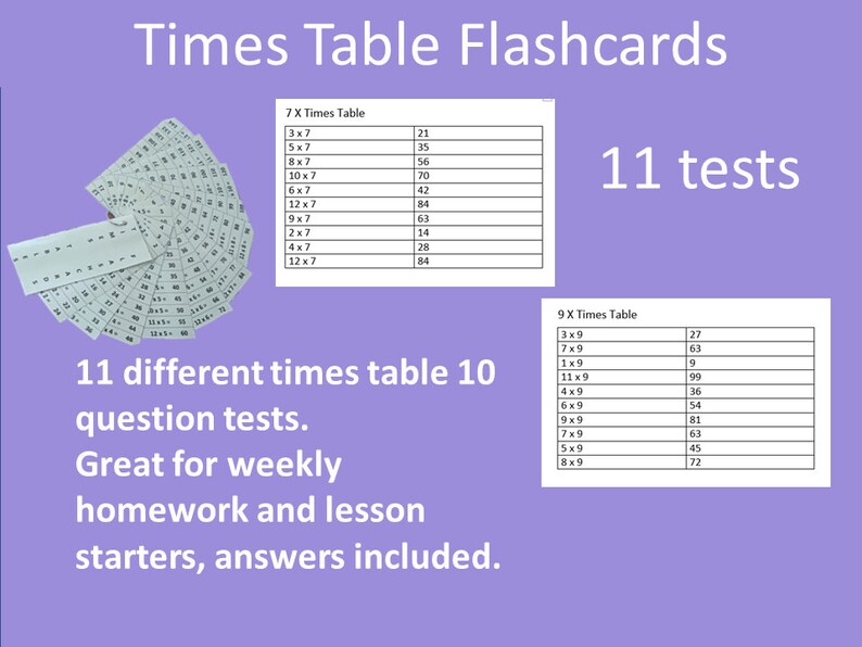 Times Table Flashcards 2-12 and Matching Tests With Answers. Dyslexia ...