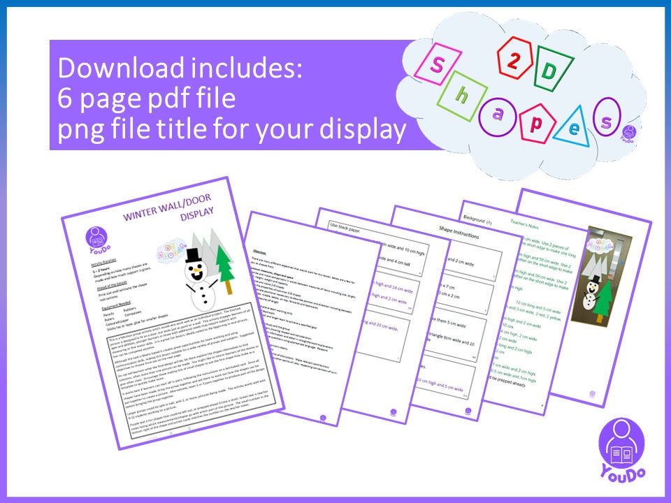Using 2D Shapes to Make a Winter Door Wall Display Full Lesson Includes ...