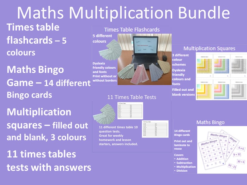 Maths Multiplication Bundle, Bingo Game, Times Table Flashcards, 6 ...