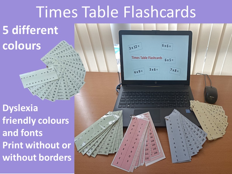 Times Table Flashcards 2-12 and Matching Tests With Answers. Dyslexia ...