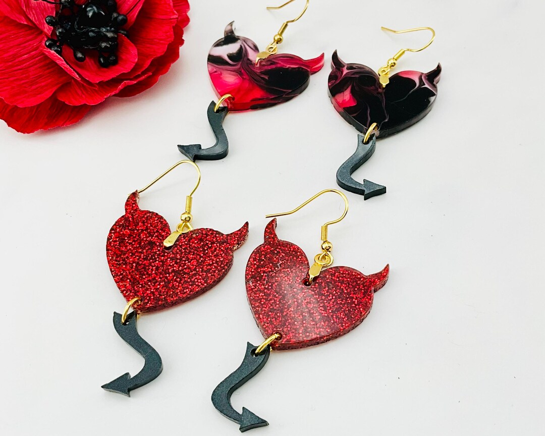 Handmade Heart Devil Earrings, Cute Valentines Day Gift for Her, Fun ...