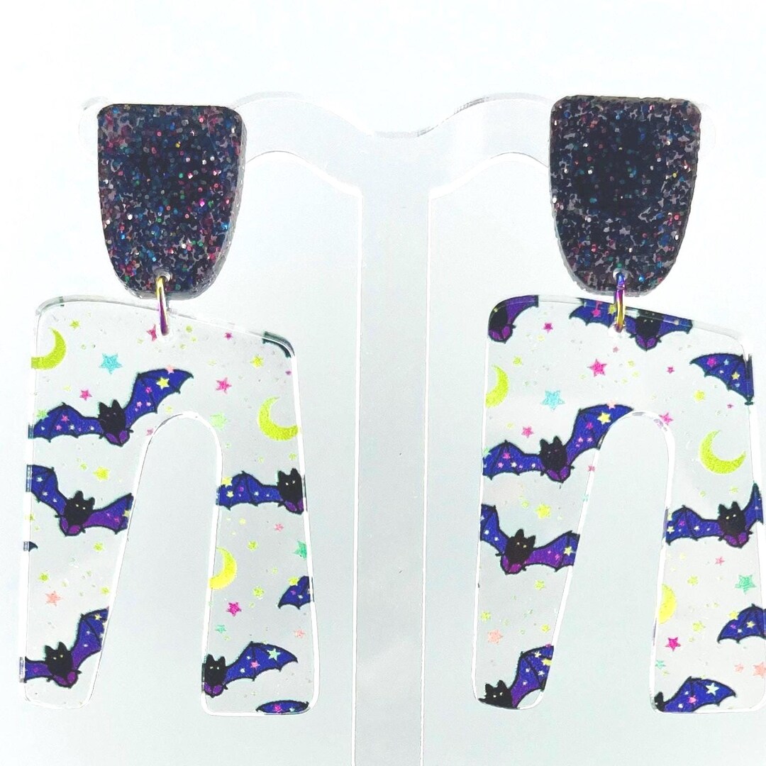Glitter Bat Arch Halloween Earring Dangles Summerween Jewelry Fall ...