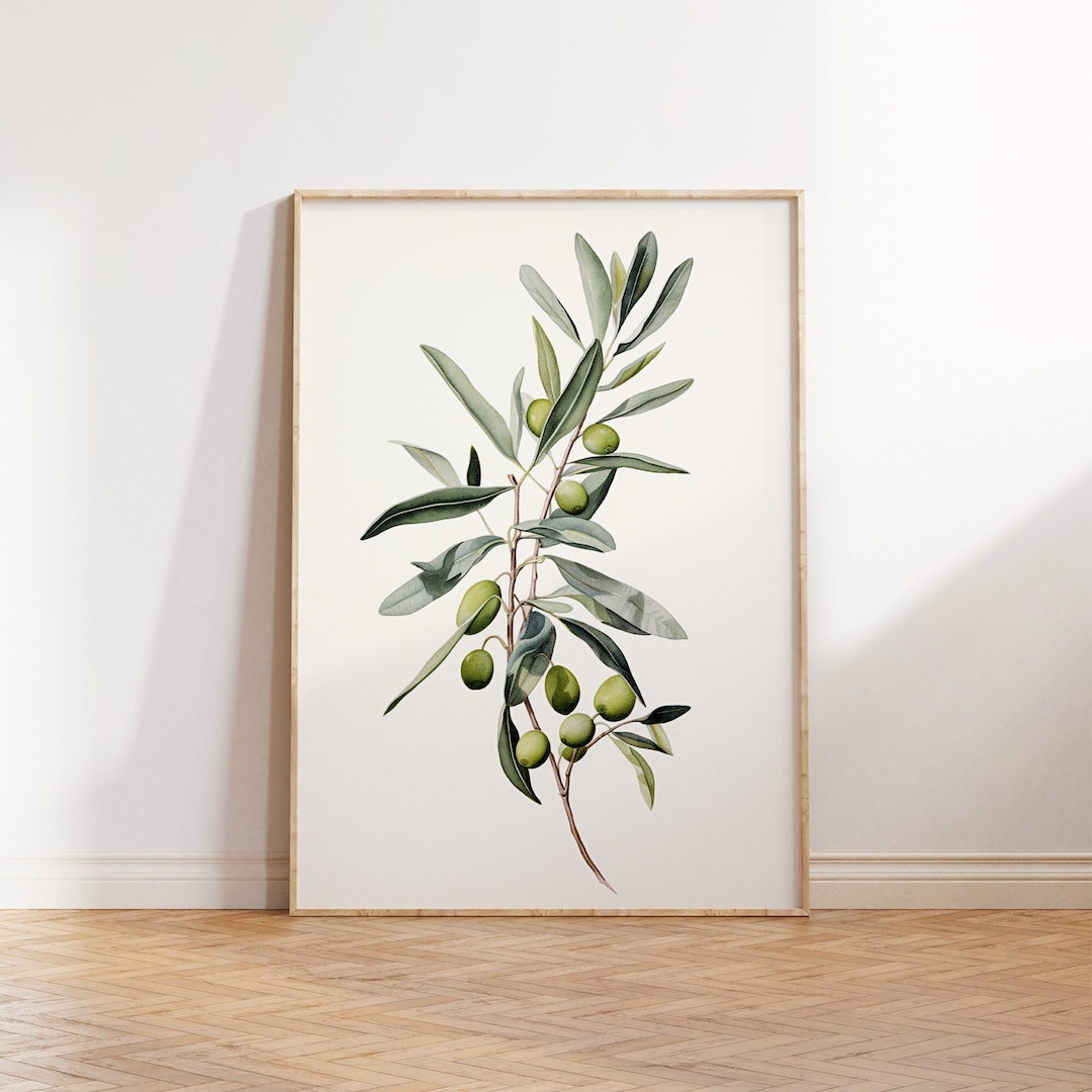 Olive Branch Art, Kitchen Wall Art, Olive Branch Painting, Green Olive ...
