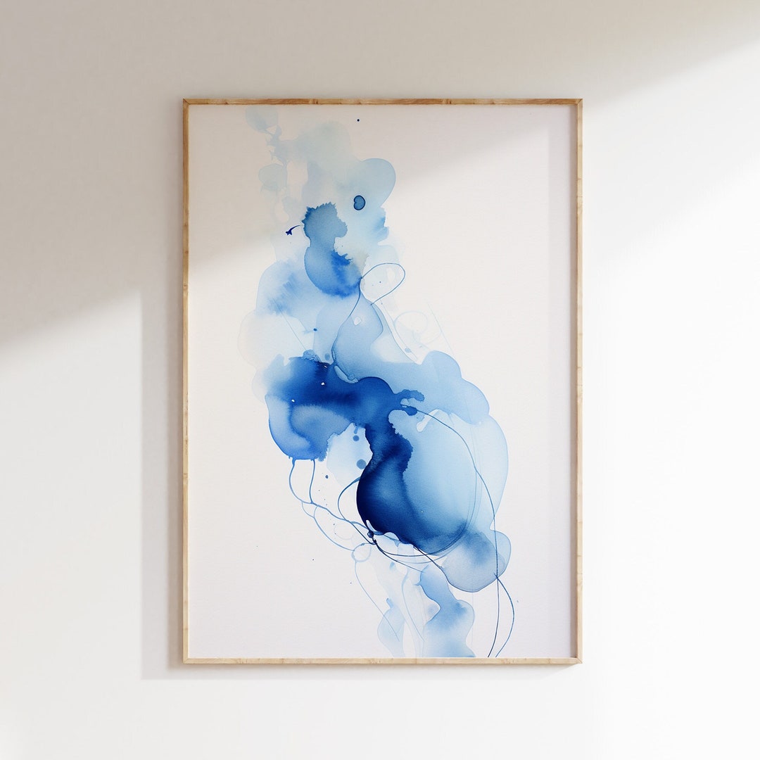 Light Blue Abstract Wall Art, Minimalist Wall Art, Living Room Prints ...