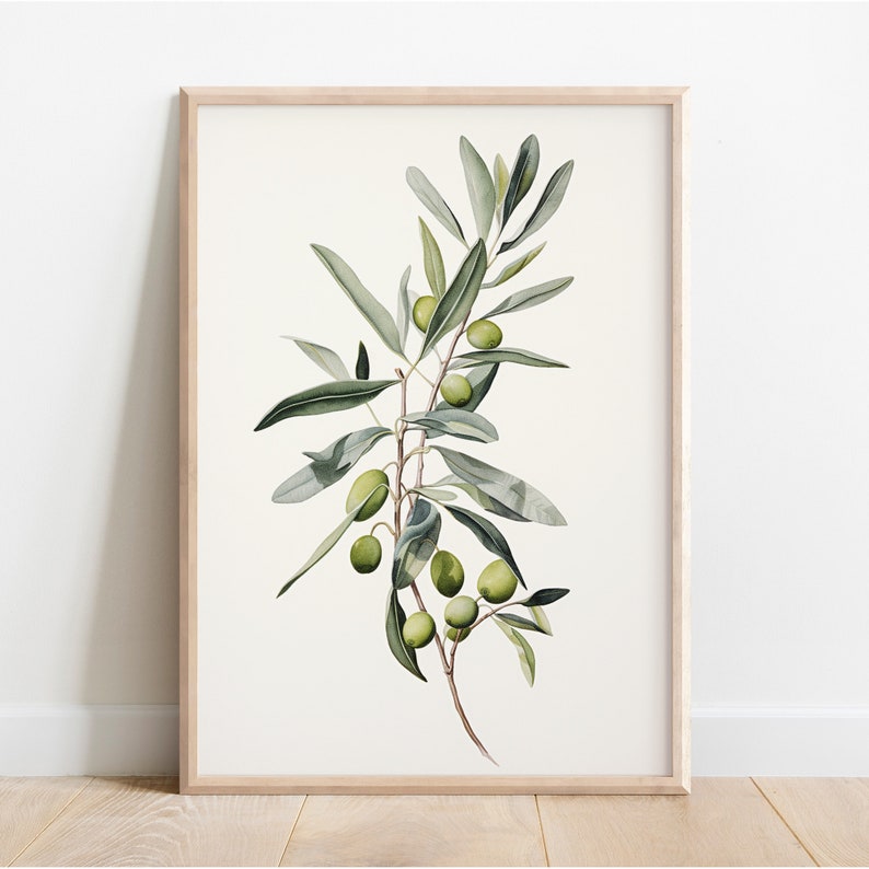Olive Branch Art, Kitchen Wall Art, Olive Branch Painting, Green Olive ...