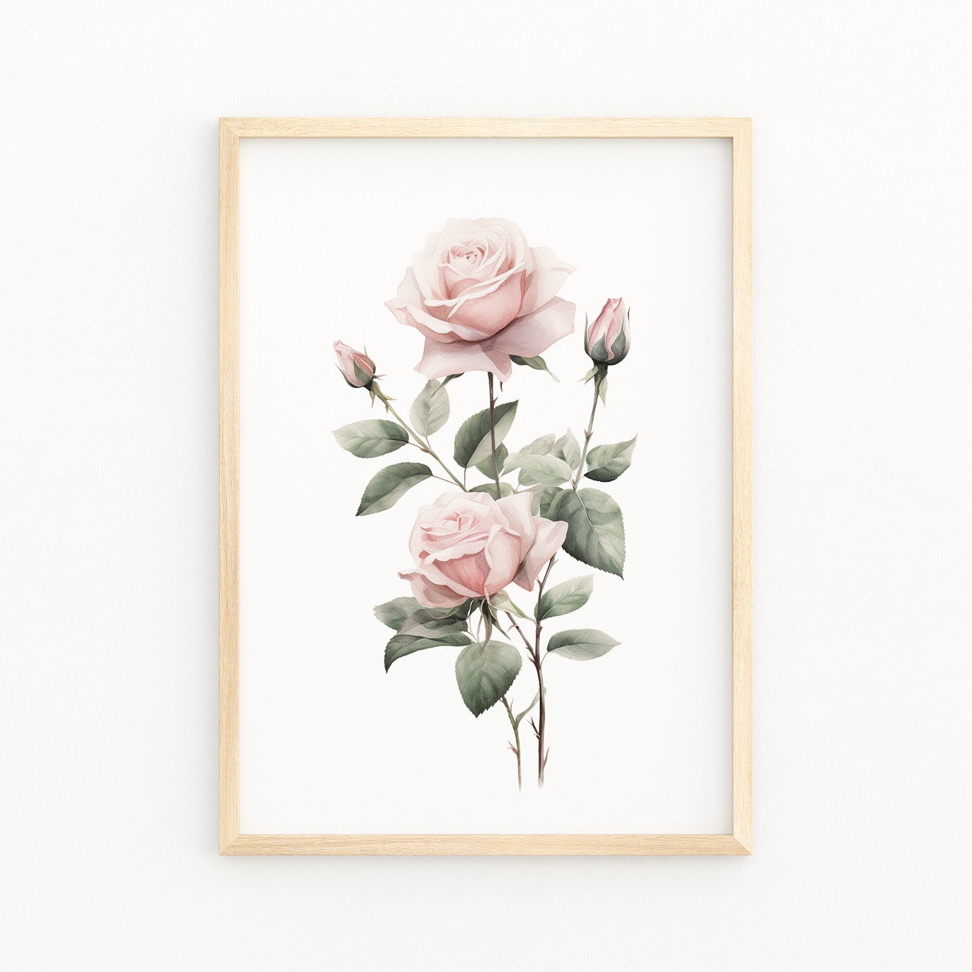 Blush Pink Rose Print, Botanical Flower Wall Art, Pink Flower Prints ...