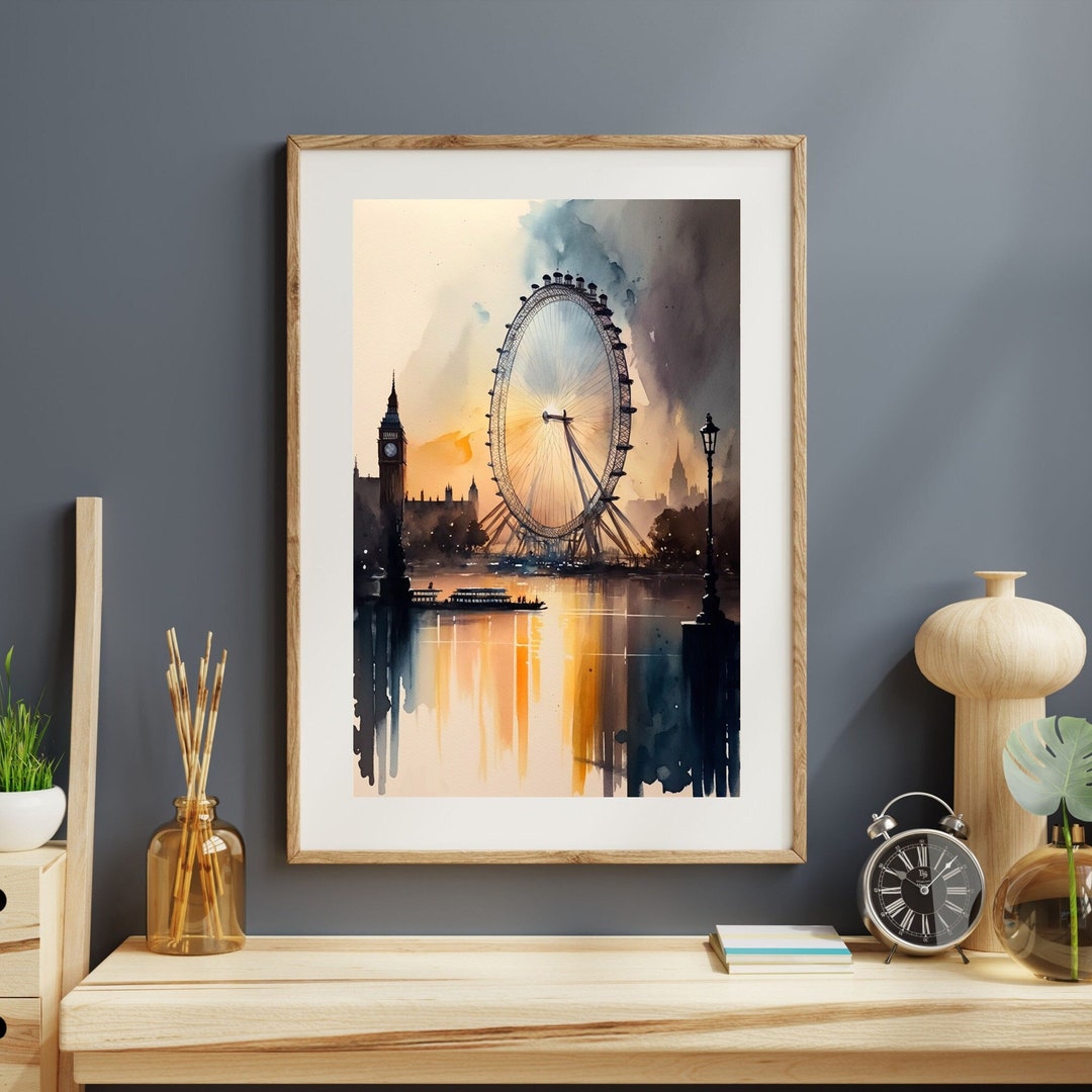 London Eye Aquarell Druck, London Poster, Reise Kunstdruck, England ...
