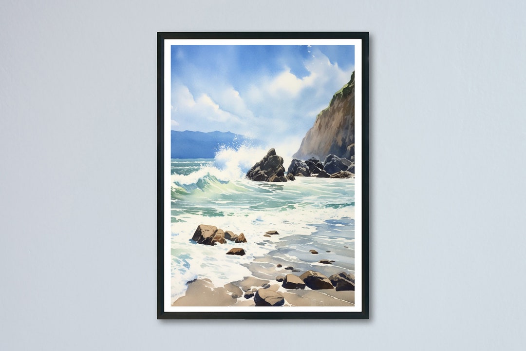 Ocean Waves Print, Beach Poster, Ocean Wall Art, Nautical Home Decor ...