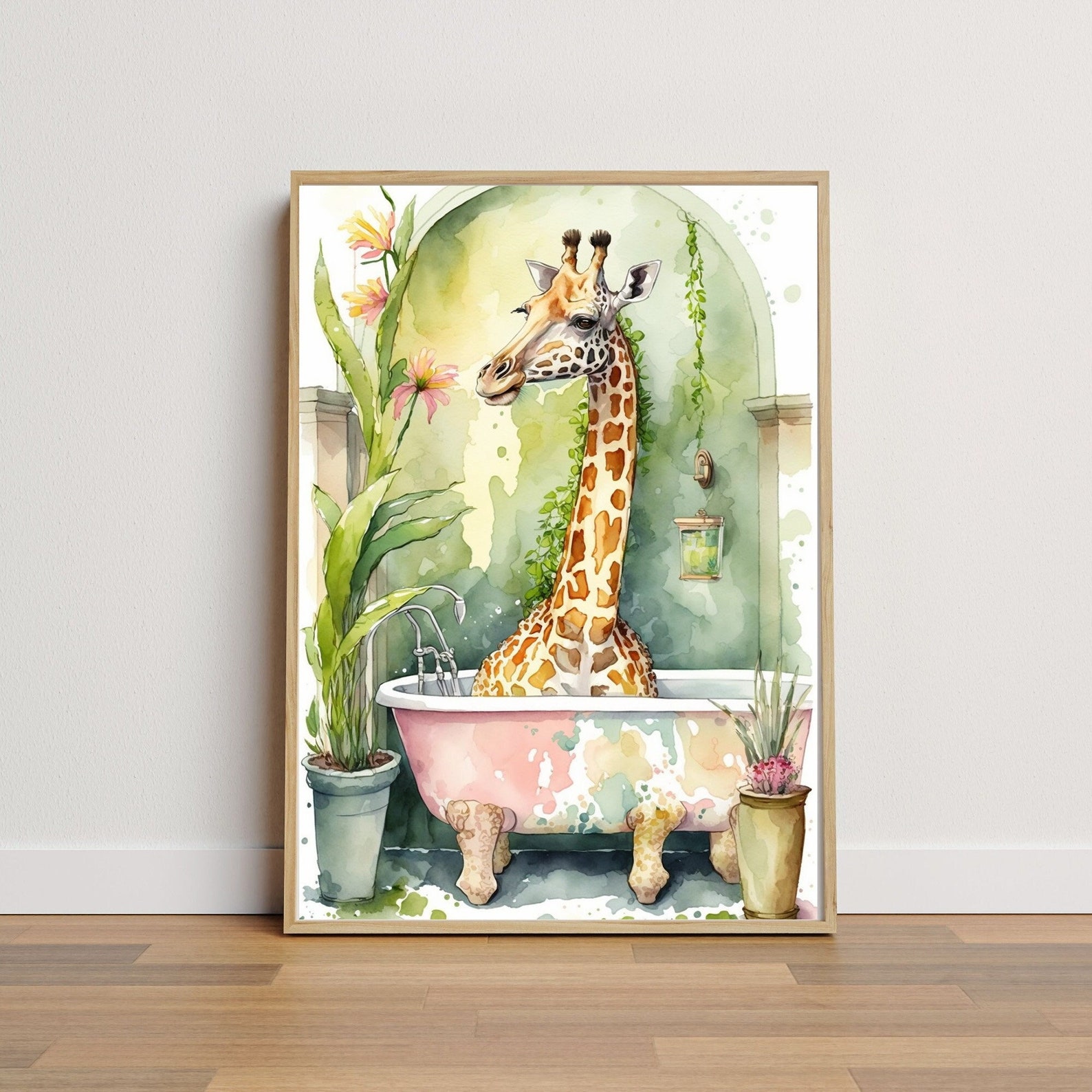 Giraffe in Bath Printable Wall Art | Giraffe Photo | Savannah Botanical ...