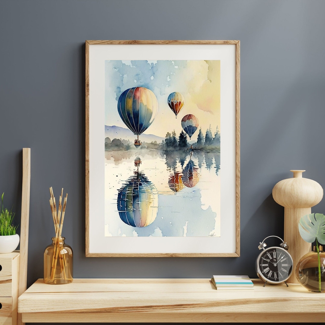 Hot Air Balloon Print, Abstract Wall Art, Spring Wall Decor, Living ...