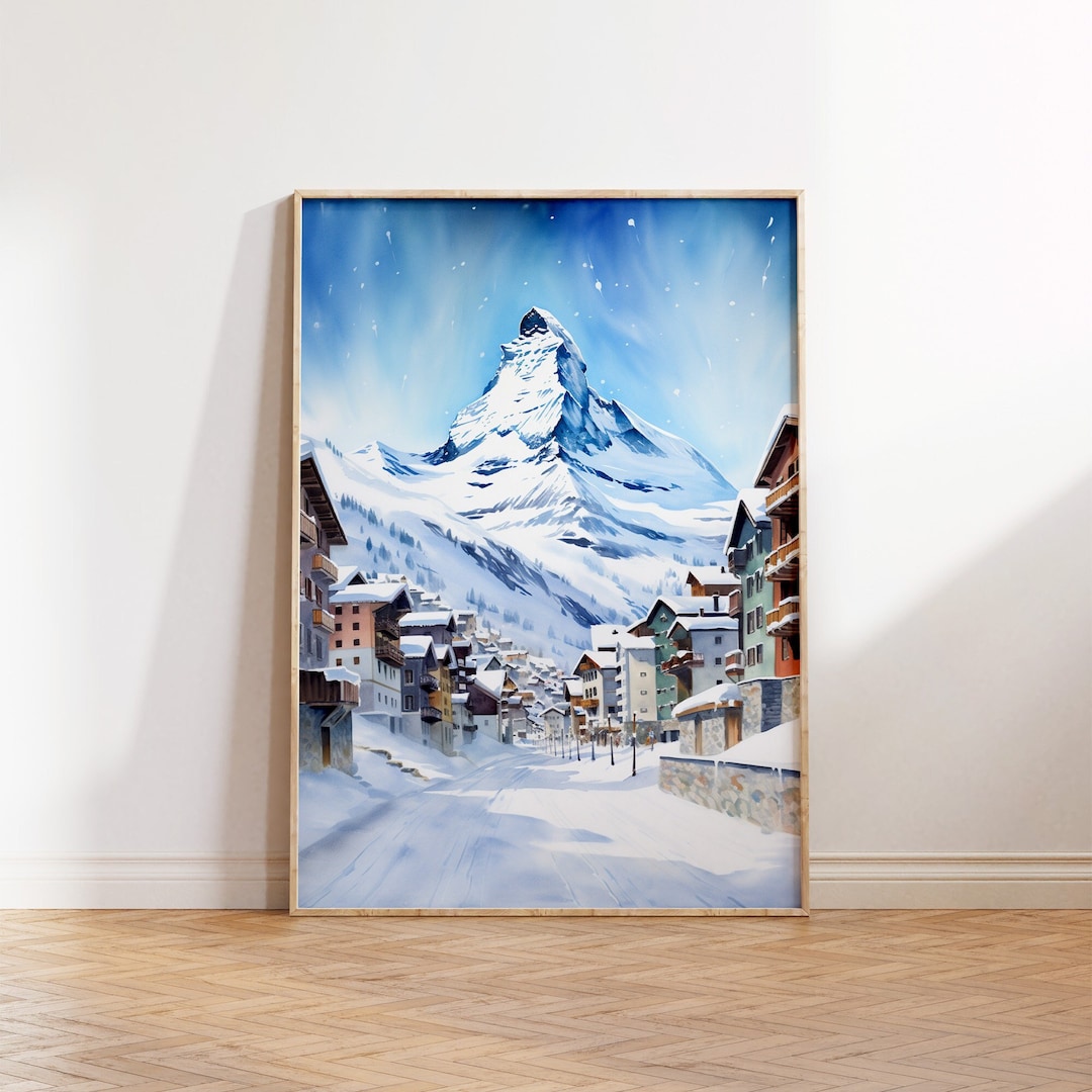 Zermatt Poster Print, Switzerland Travel Print Watercolor Art, Mountain ...