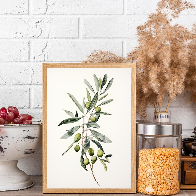 Olive Branch Art, Kitchen Wall Art, Olive Branch Painting, Green Olive ...