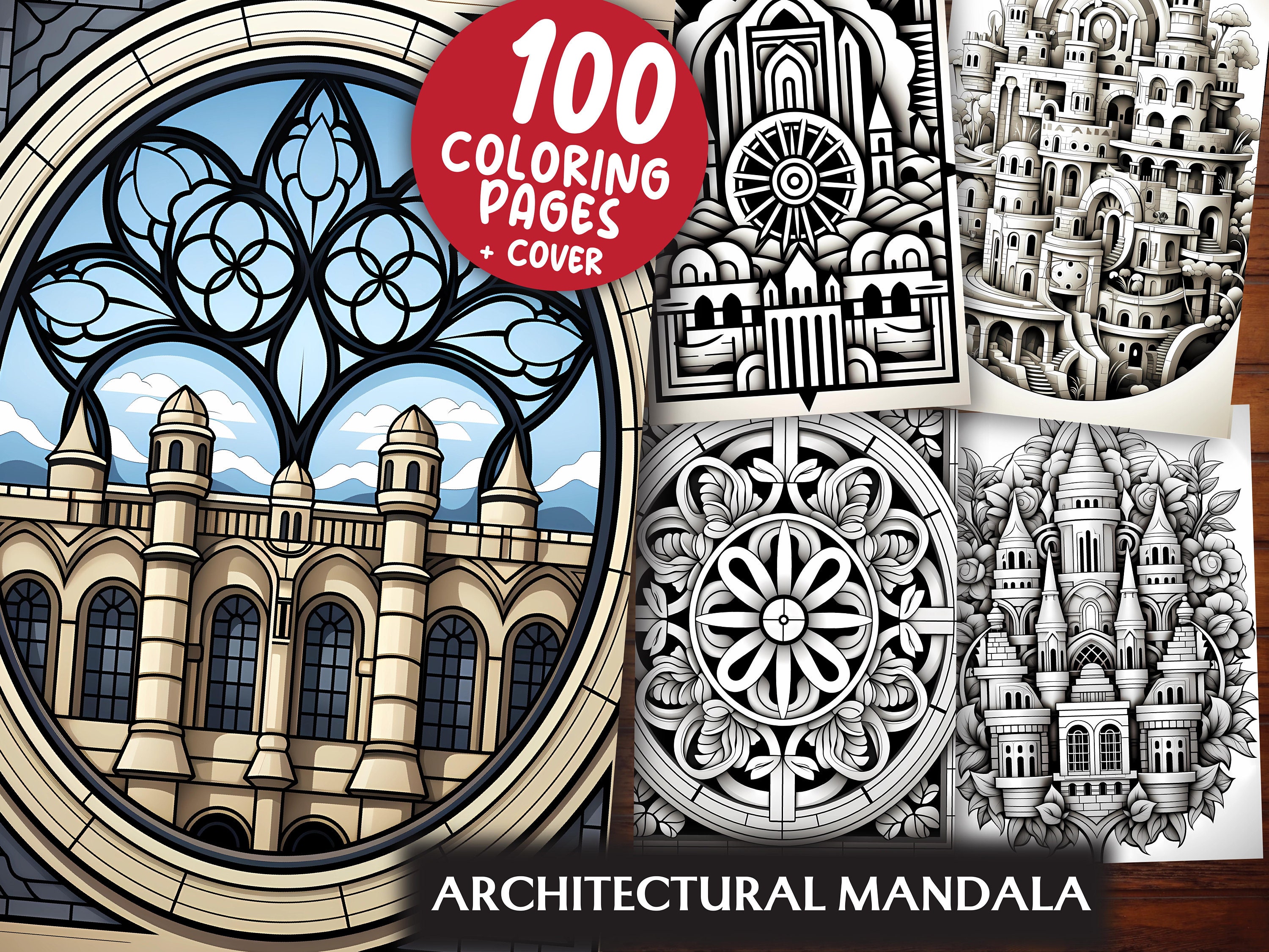 Architectural Mandala Coloring Pages for Adults and for Kids 100 ...