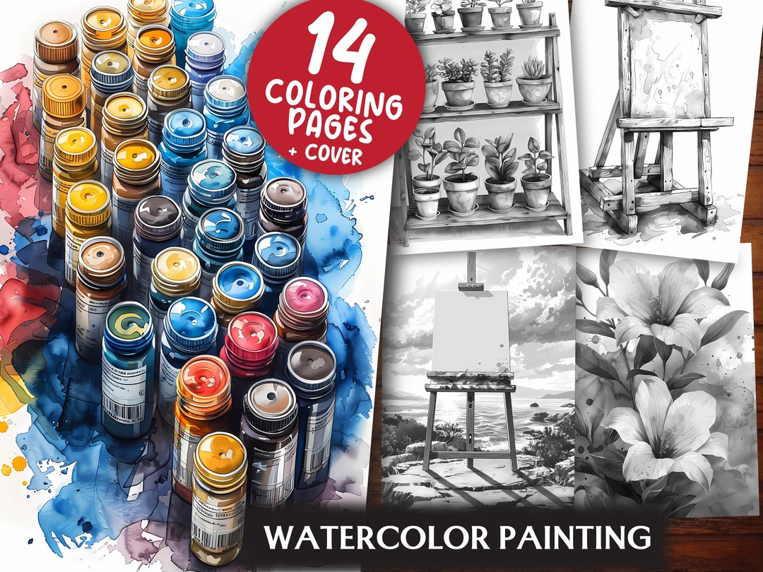 Watercolor Painting Coloring Pages for Adults and for Kids - 14 ...