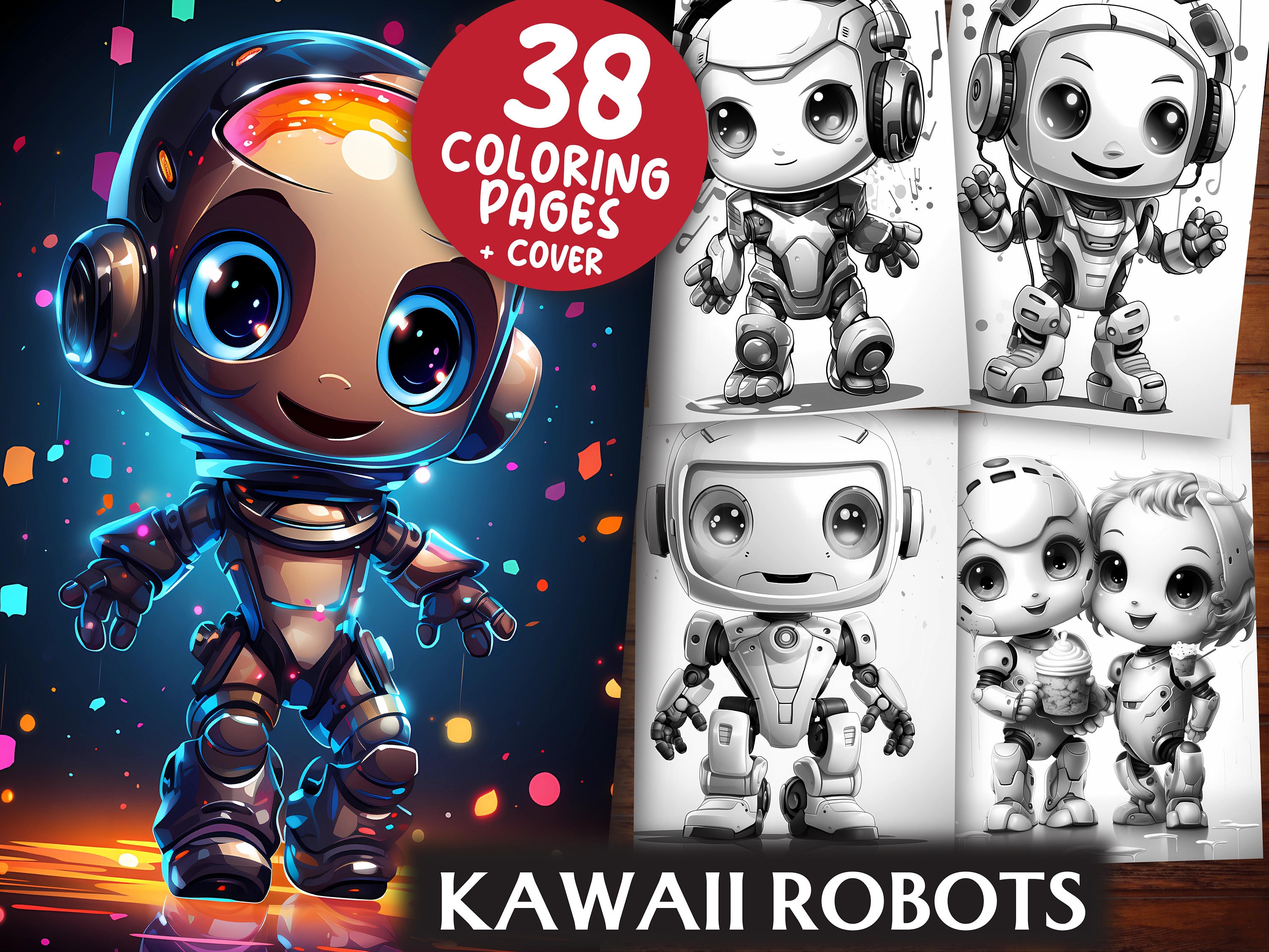 Kawaii Robots Coloring Pages for Adults and Kids 38 Cute Robots ...