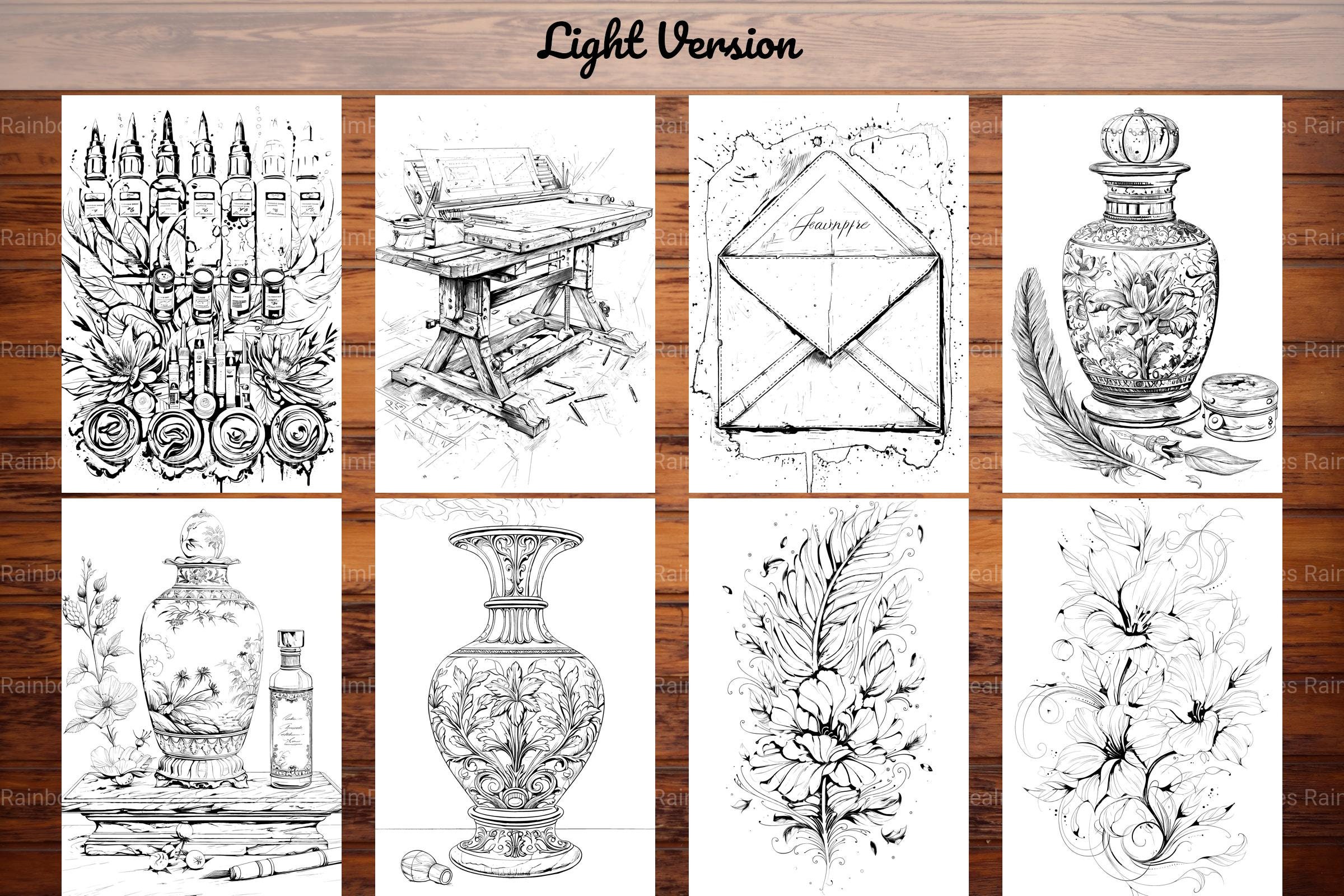 Calligraphy Coloring Pages for Adults and for Kids - 16 Grayscale ...