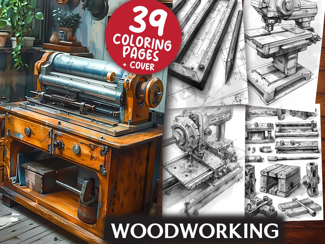 Woodworking Coloring Pages for Adults and for Kids - 39 Grayscale ...