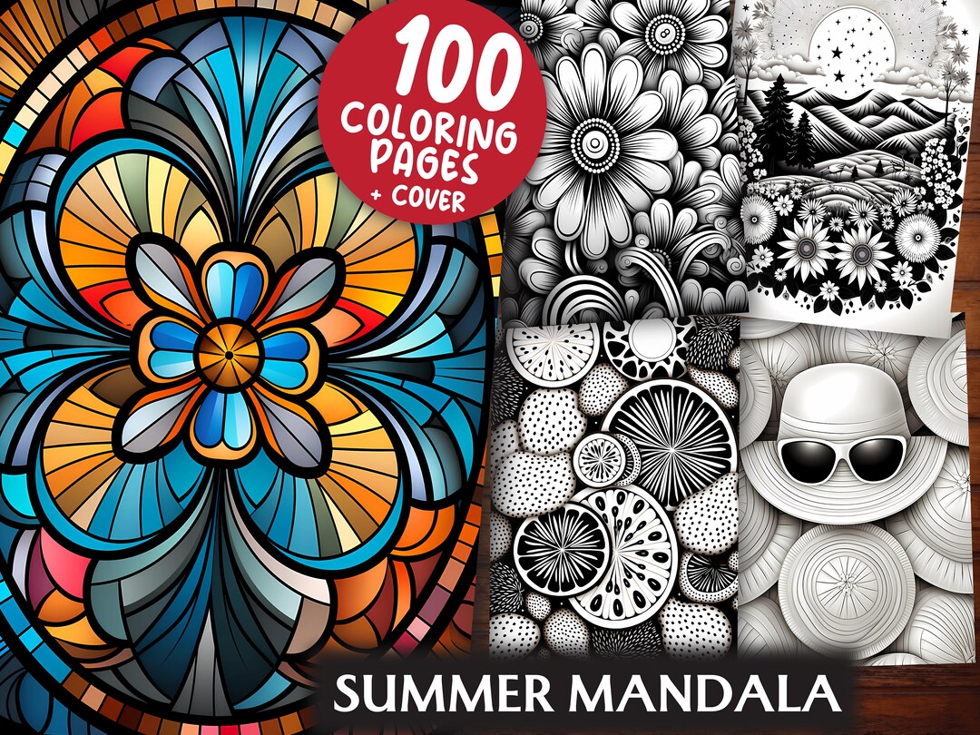 Summer Mandala Coloring Pages for Adults and for Kids - 100 Grayscale ...